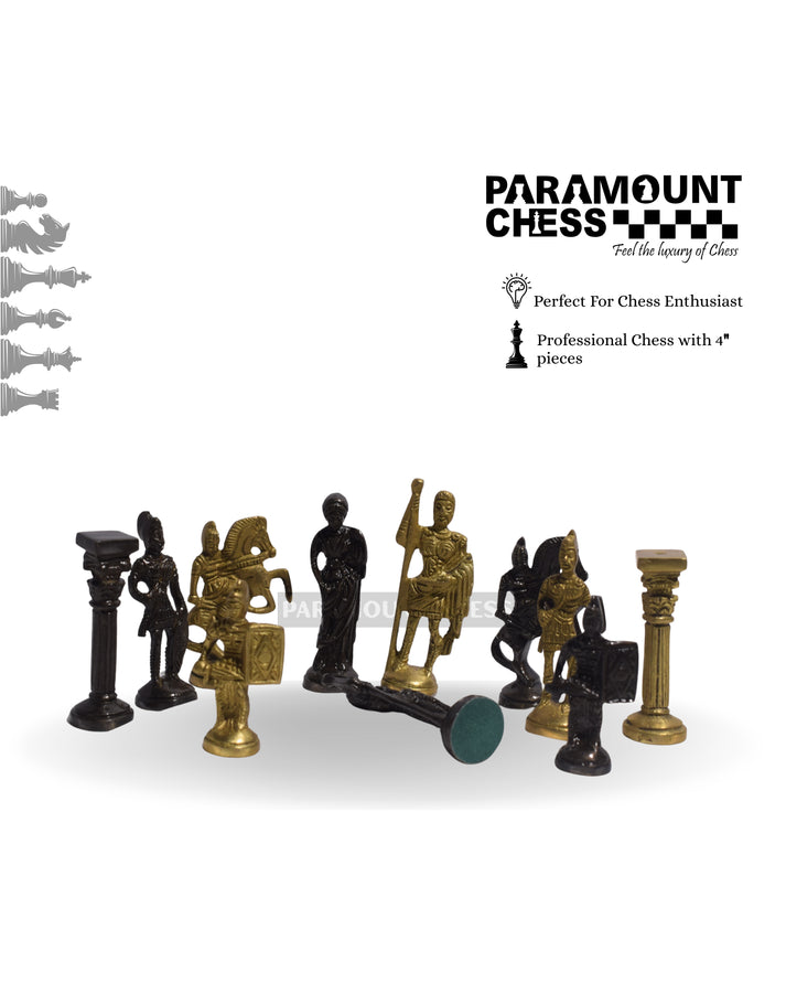 🏛️ Paramount Roman Brass Metal Chess Pieces Set ♟️ Golden & Black Fini