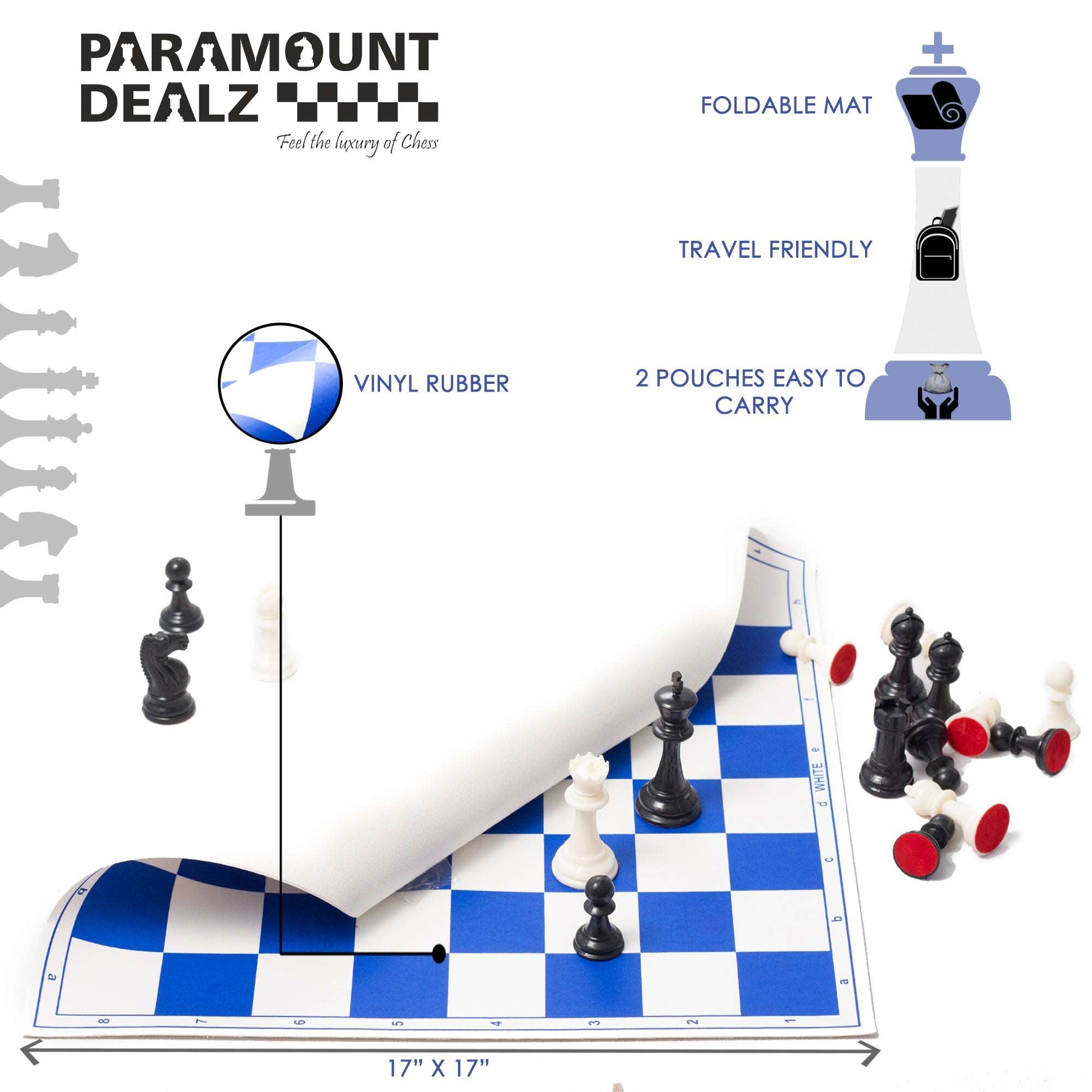 FIDE Standard Vinyl Chess Set with 2 Extra Queens & Chess Bag (availab
