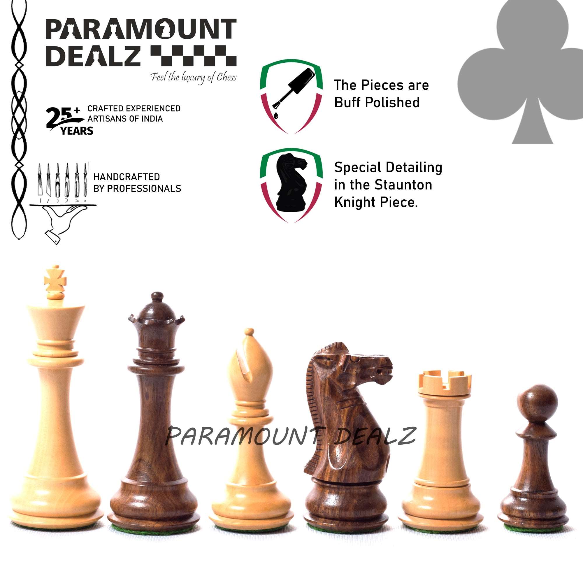 Collector's Club Staunton Series Chess Pieces in Indian Rose wood & Bo