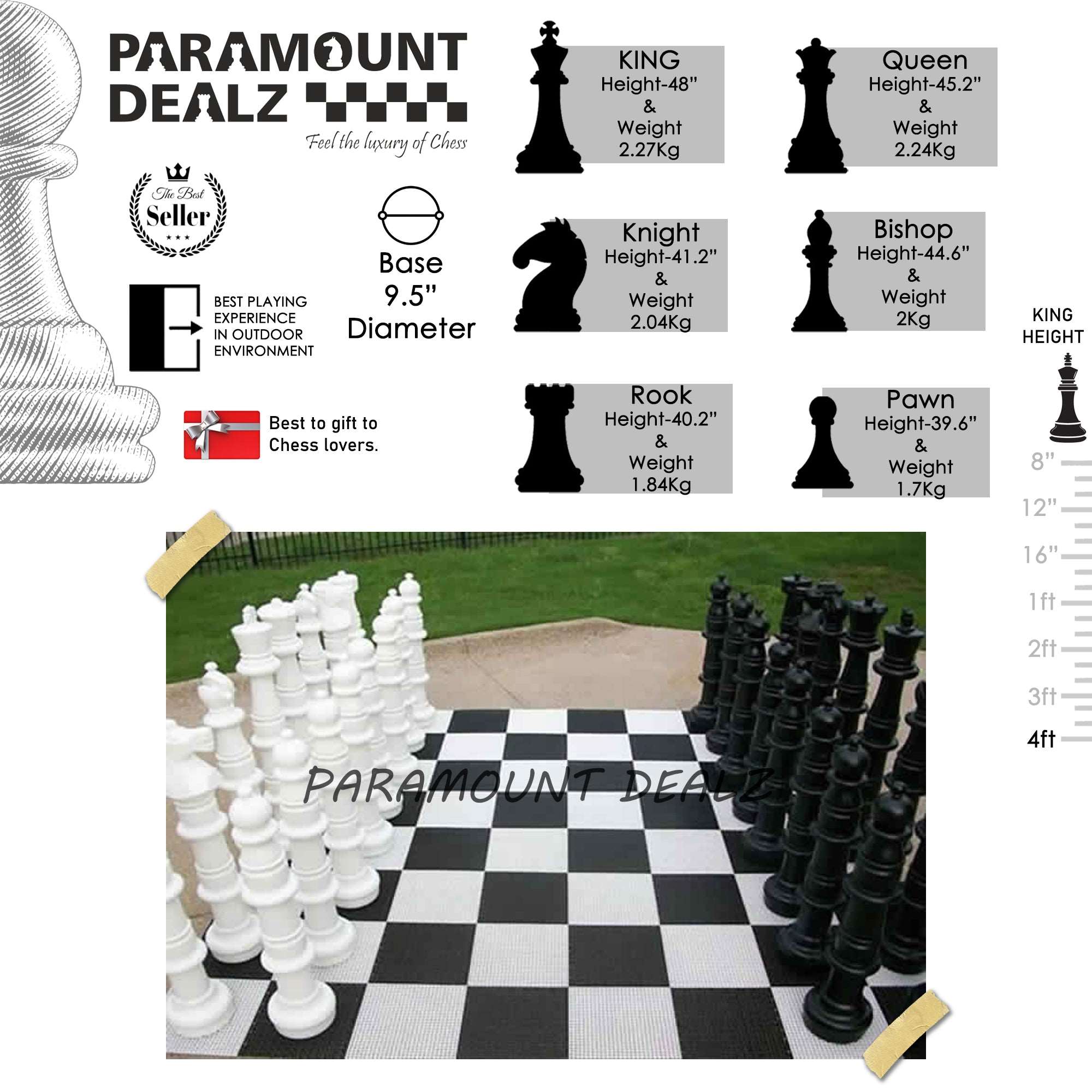 4 Feet (48 Inches) Plastic Giant Garden Chess Pieces Set (Set of 32 pi
