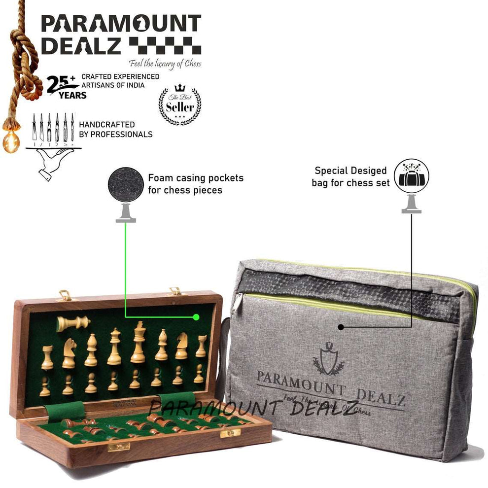 12 Inches Handcrafted Magnetic Foldable Wooden Handcrafted Chess Set C