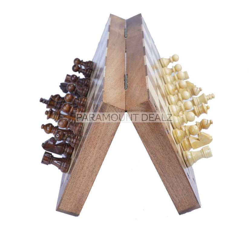 12 Inches Handcrafted Magnetic Foldable Wooden Handcrafted Chess Set C