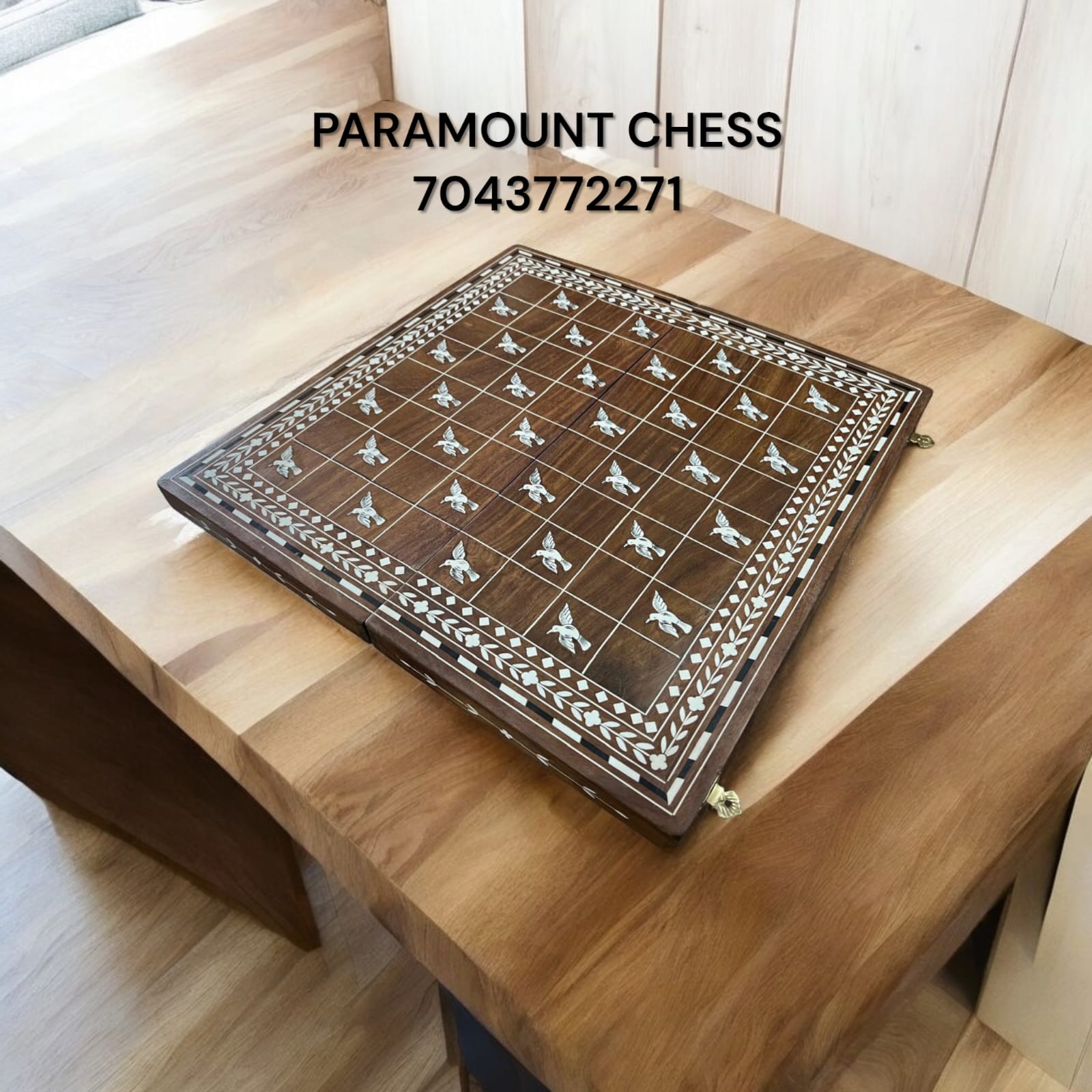 16 inch Foldable Bird Design Inlay chess board with 3 inch chess piece