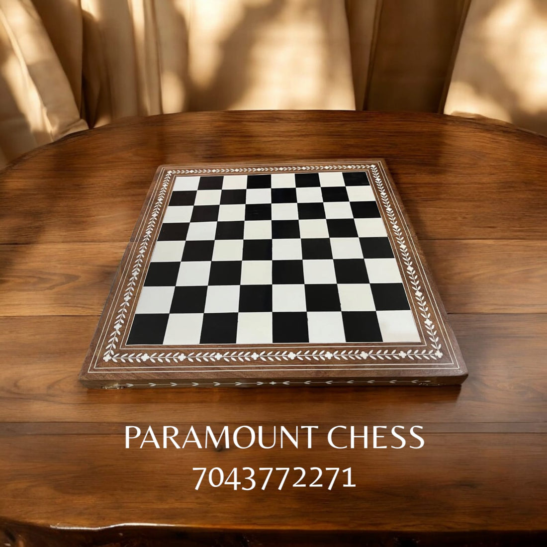 18 Inch Foldable Black-white Inlay chess Board with 3.75 Inch Wooden c