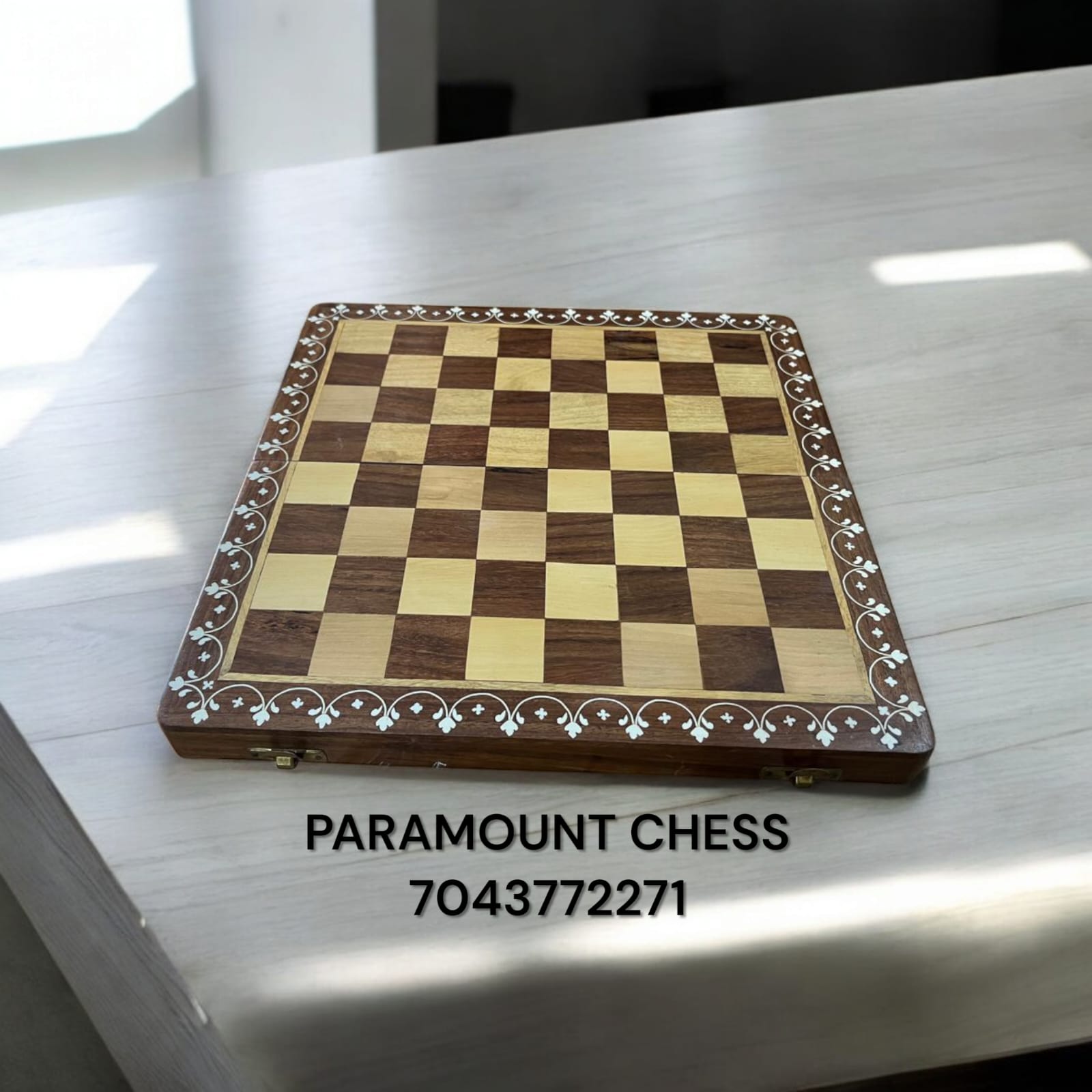 12 Inch Triple Colour Flower Design Foldable Inlay Chess Board With 2.