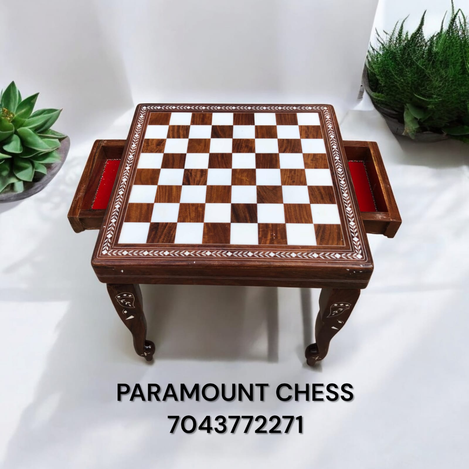 20 Inch Wooden with drawer Inlay chess table with 3.75 inch wooden che