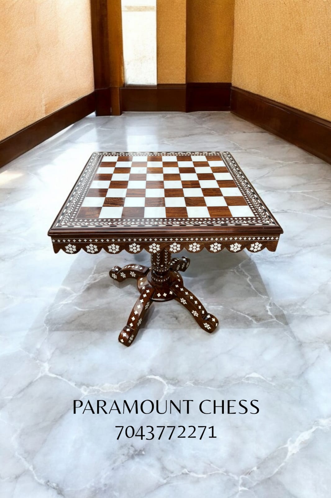 20 Inch Inlay chess table with octopus leg with 3.75 Inch wooden chess