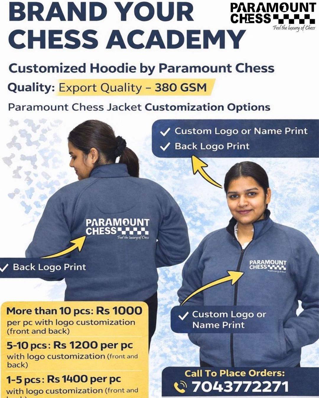 CUSTOMIZED HOODIES FOR CHESS ACADEMIES BY PARAMOUNT CHESS♟️