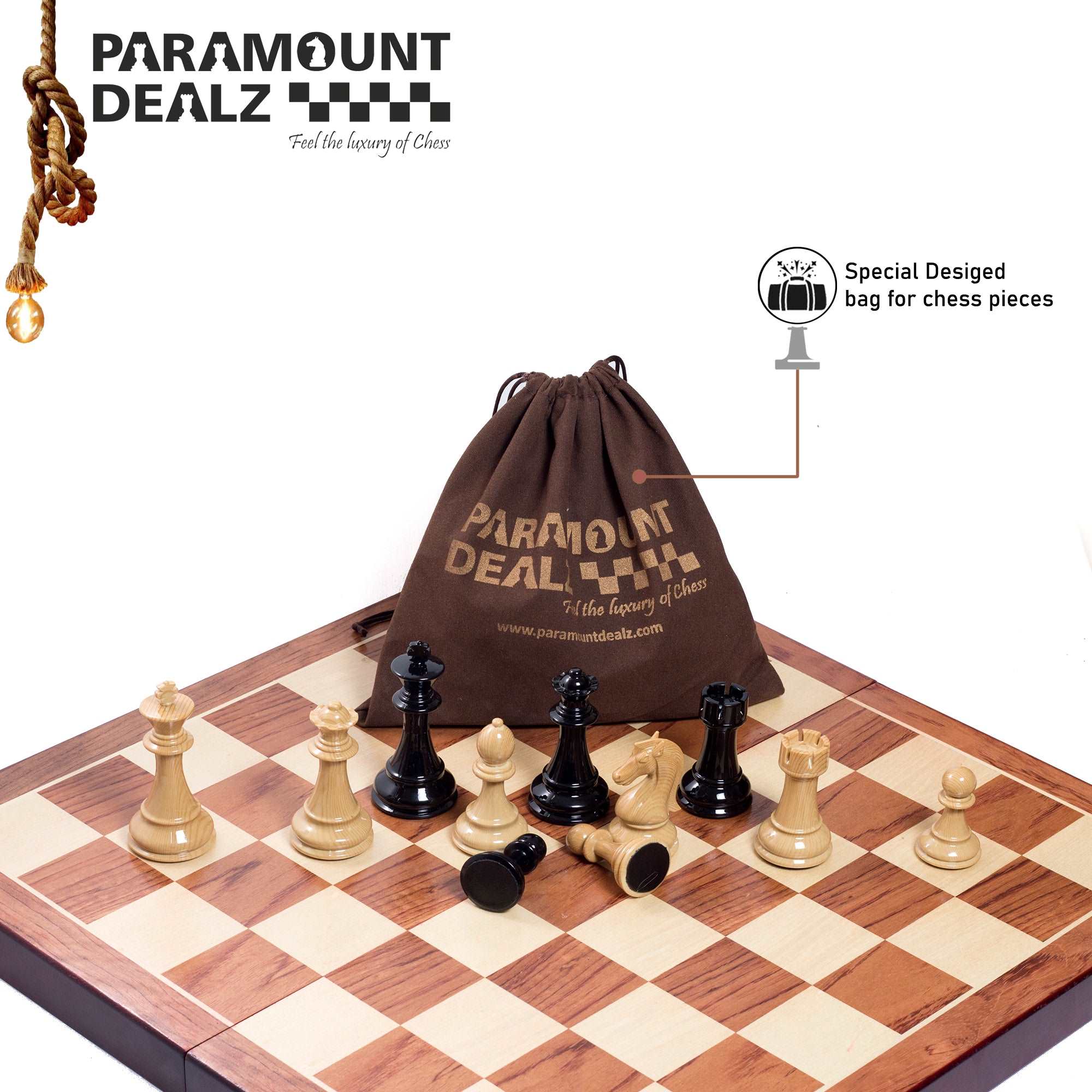 24" EXTRA LARGE Wooden Chess Board with Ceramic Chess pieces