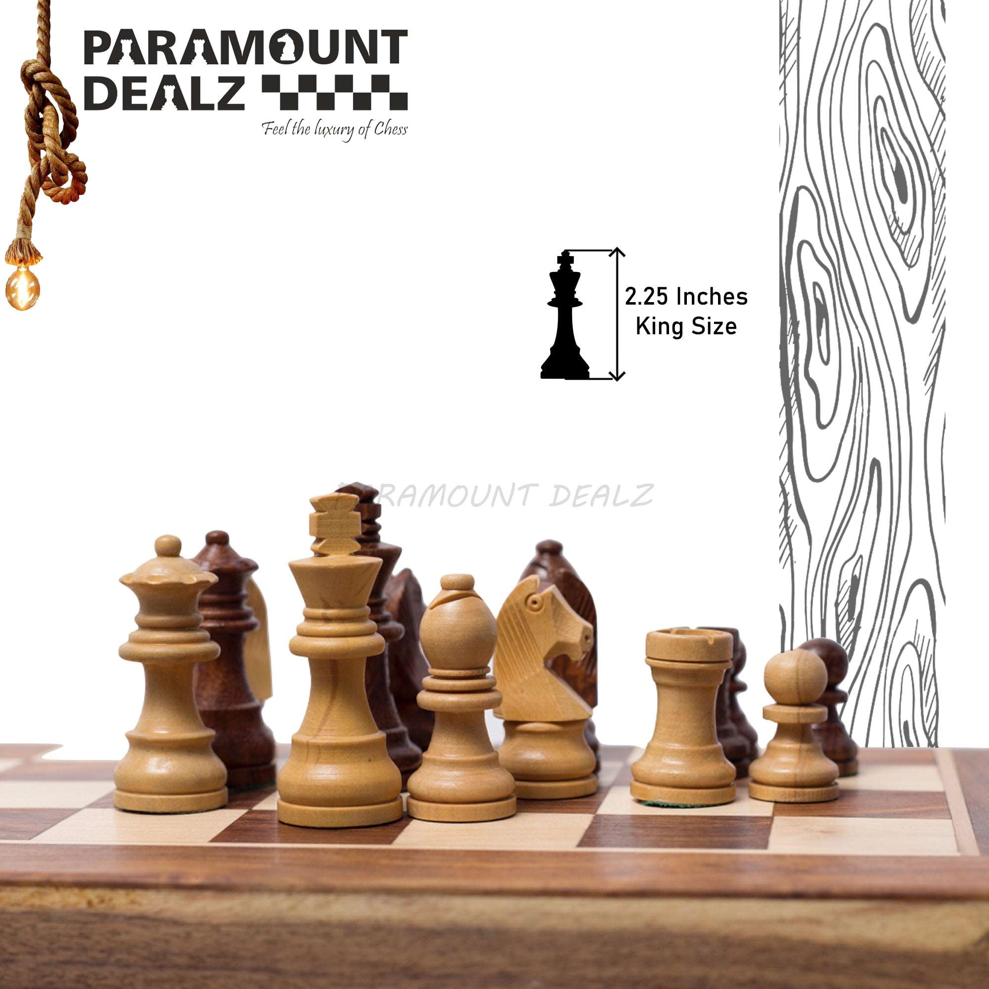 12 Inches Handcrafted Magnetic Foldable Wooden Handcrafted Chess Set C