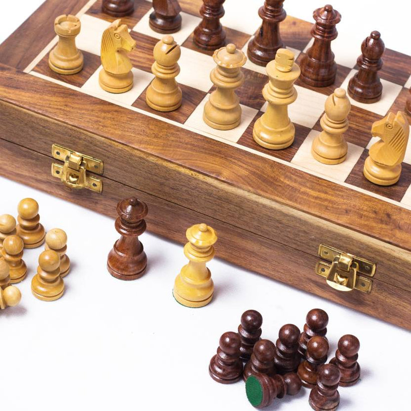 12 Inches Handcrafted Magnetic Foldable Wooden Handcrafted Chess Set C