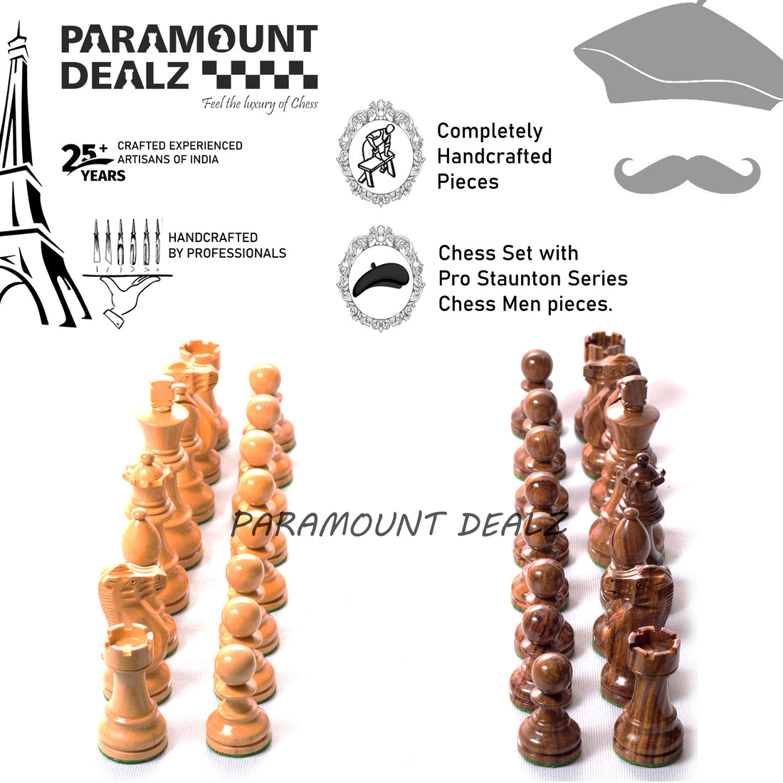 Single Staunton Series Wooden weighted Chess Pieces in Sheesham & Box