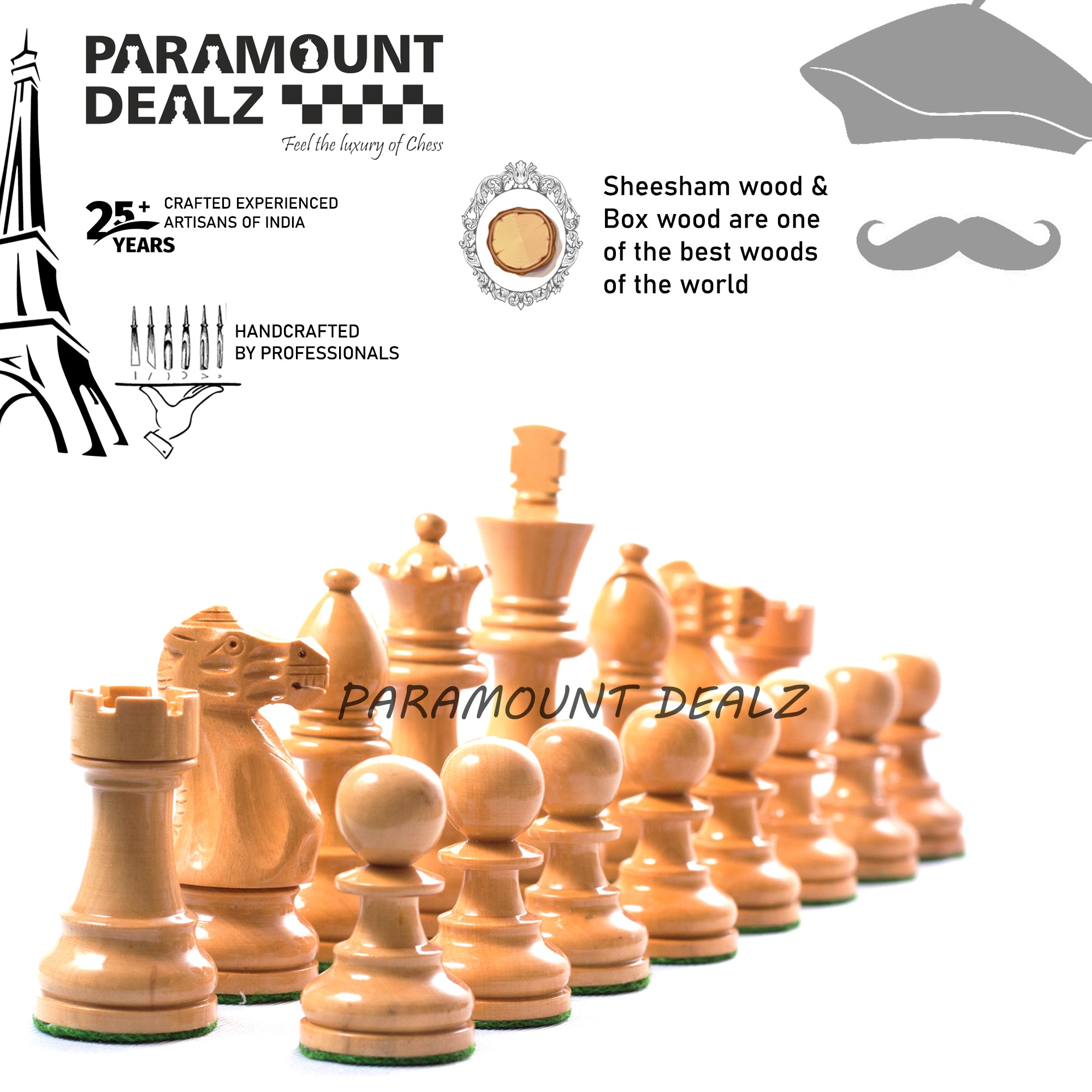 Single Staunton Series Wooden weighted Chess Pieces in Sheesham & Box