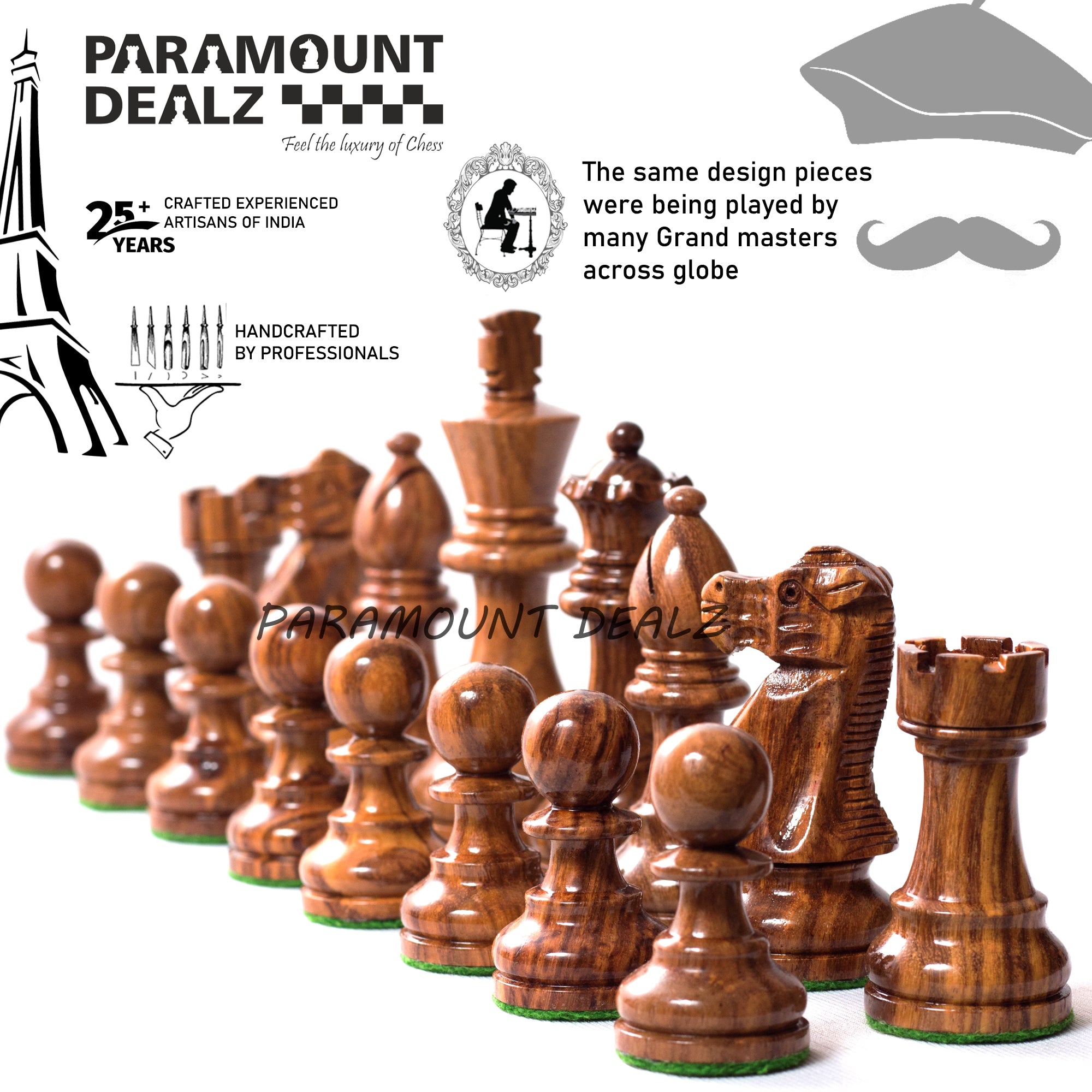 Single Staunton Series Wooden weighted Chess Pieces in Sheesham & Box