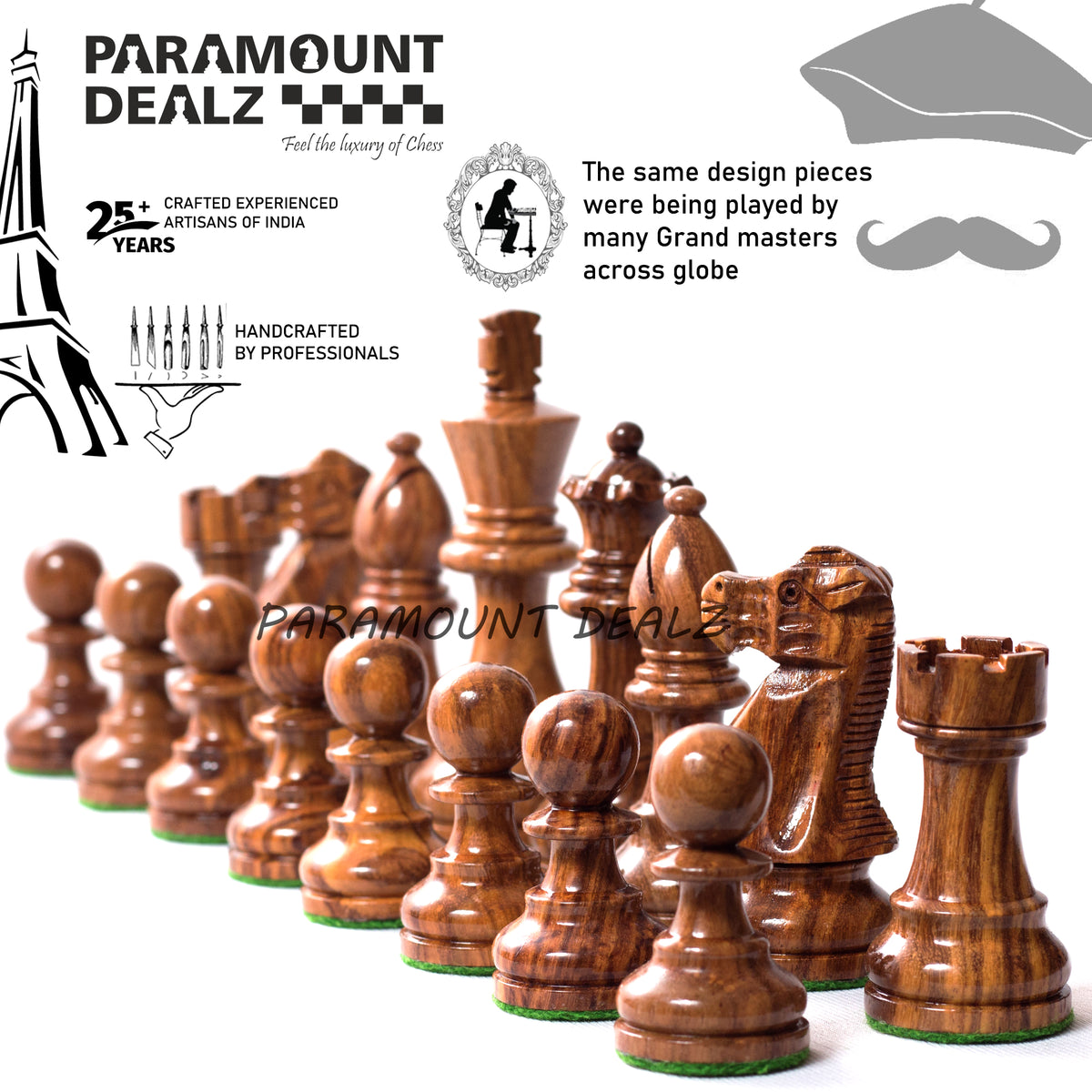 Single Staunton Series Wooden weighted Chess Pieces in Sheesham & Box