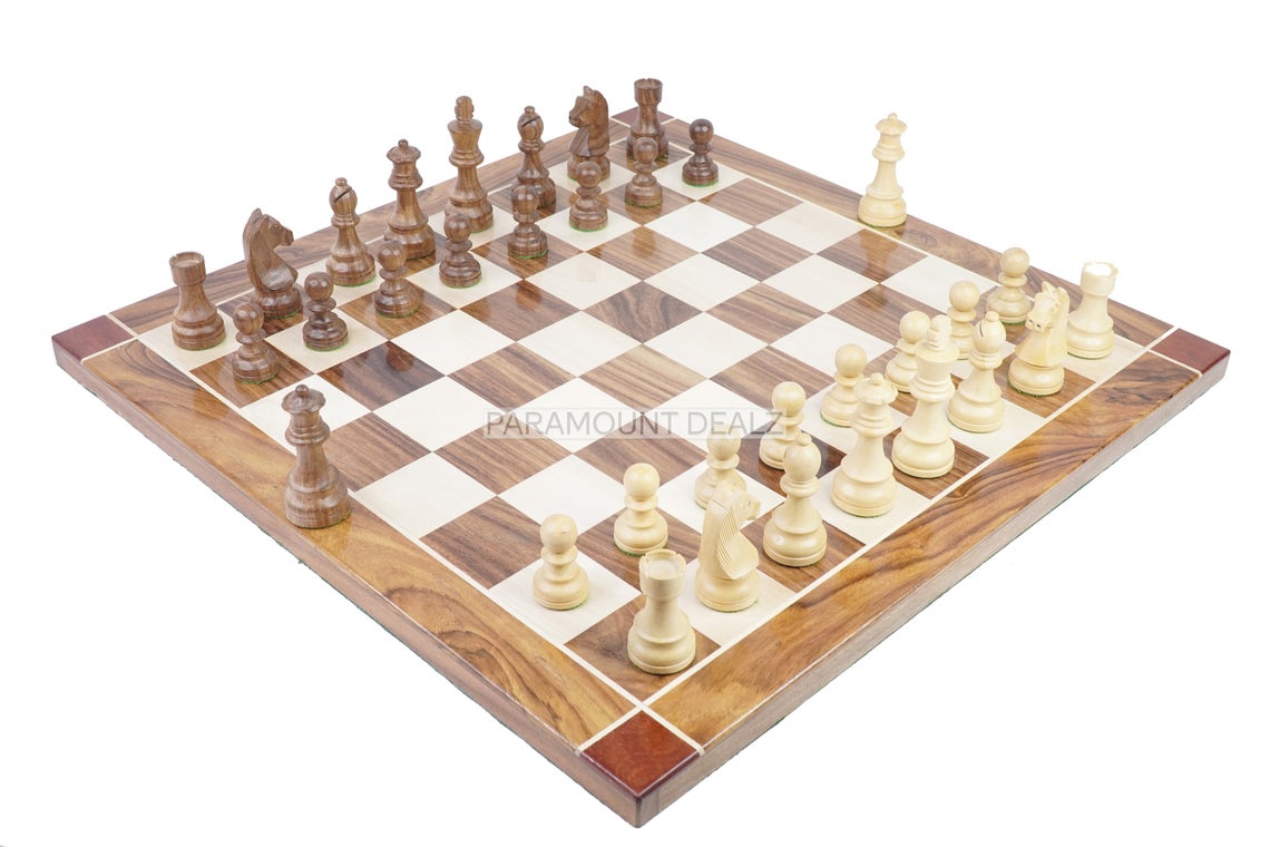 Flat Style 21" Personalized Wooden Chess Board Game Set with Staunton
