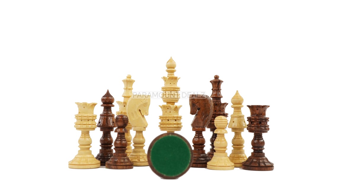 Lotus Style Series 4.5" King Size Handmade Wooden 32 Chessmen Chess Pi