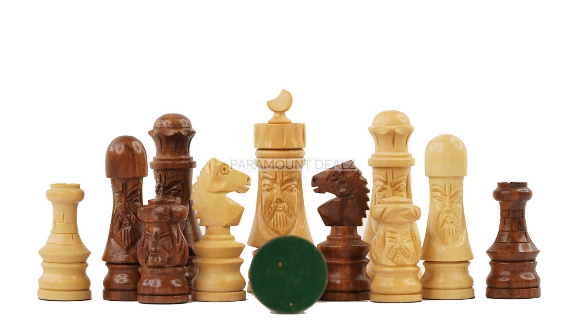 Face Series 3" King Size Handmade 32 Chessmen Wooden Chess Pieces with