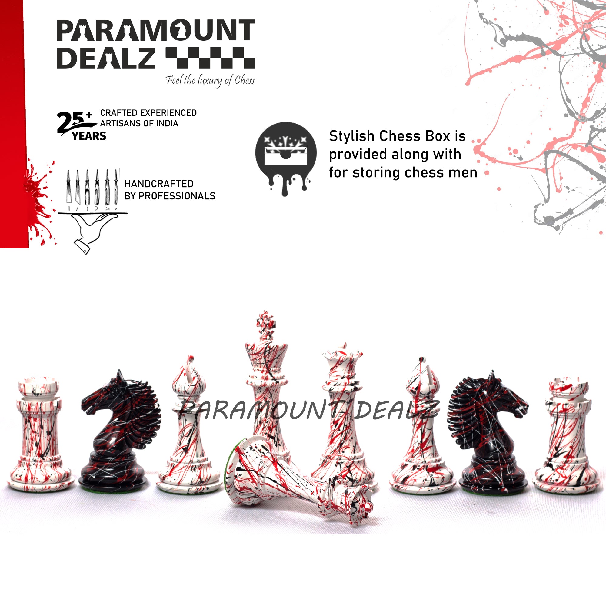 Splash painted Luxury horse Series Wooden weighted Chess Pieces in Box