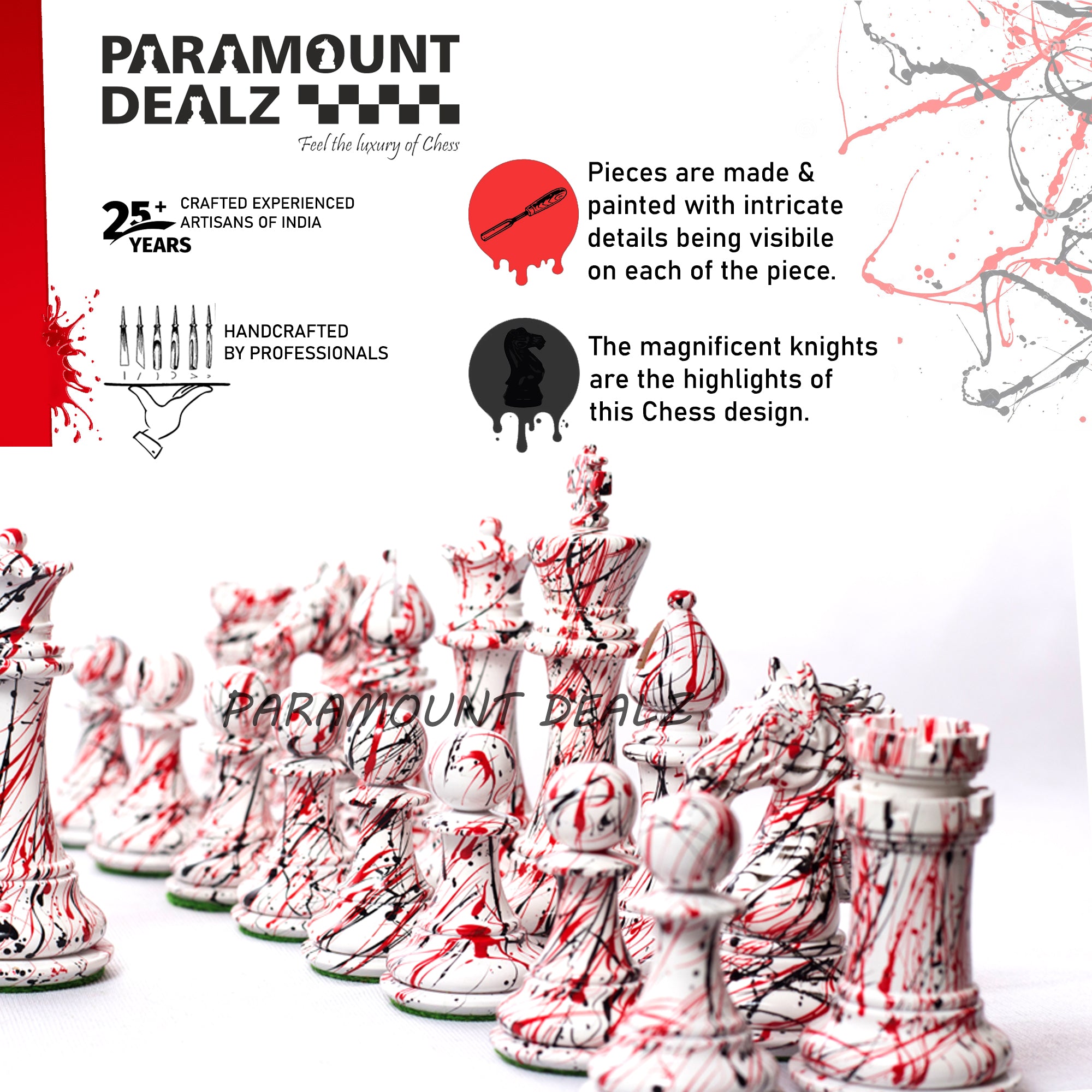 Splash painted Luxury horse Series Wooden weighted Chess Pieces in Box