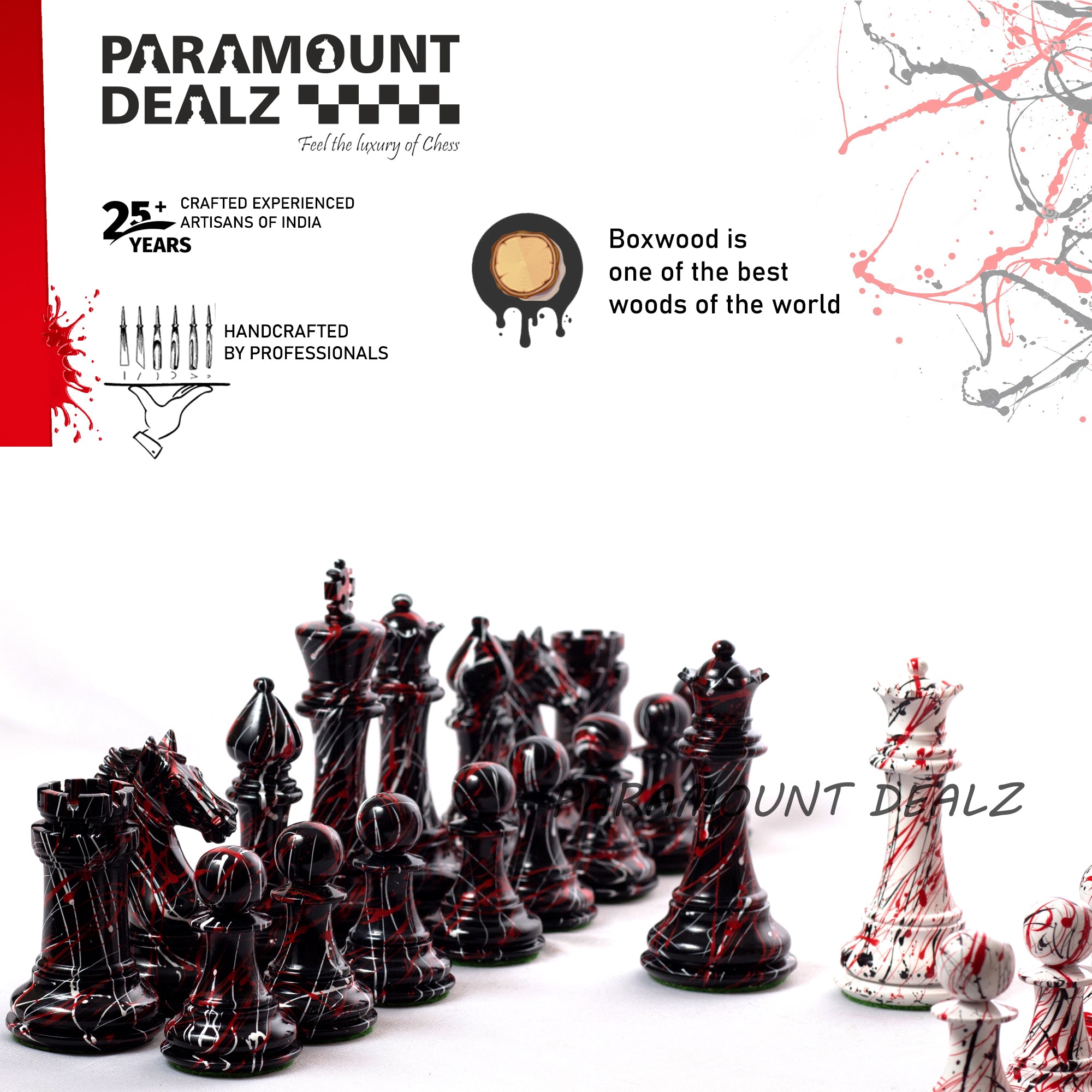 Splash painted Luxury horse Series Wooden weighted Chess Pieces in Box