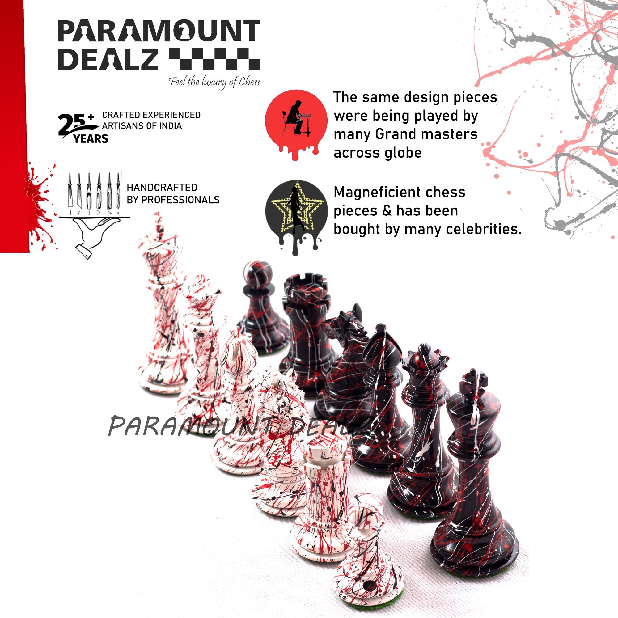 Splash painted Luxury horse Series Wooden weighted Chess Pieces in Box