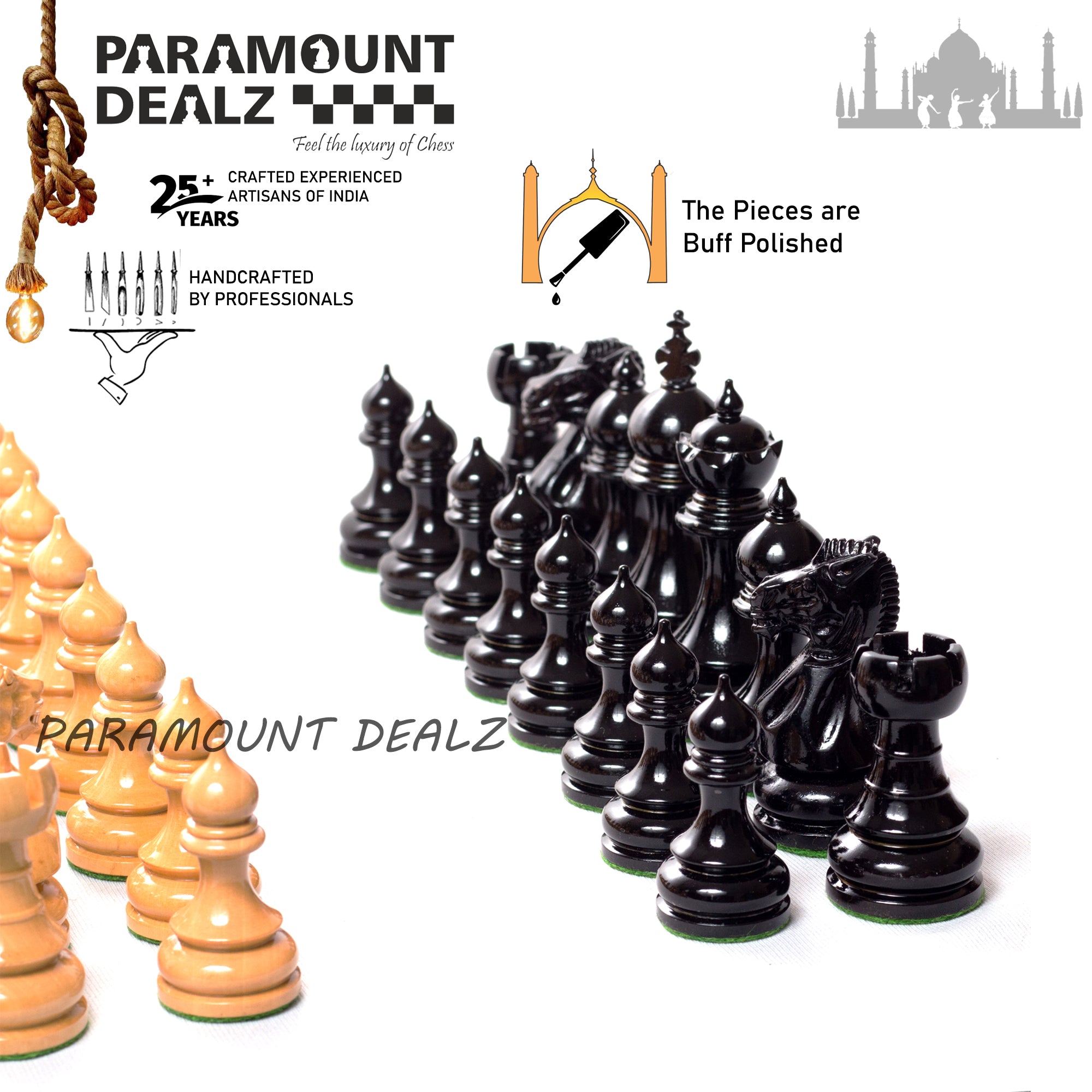 Taj Staunton Series Carved Wooden Chess Pieces in Indian Rosewood (She