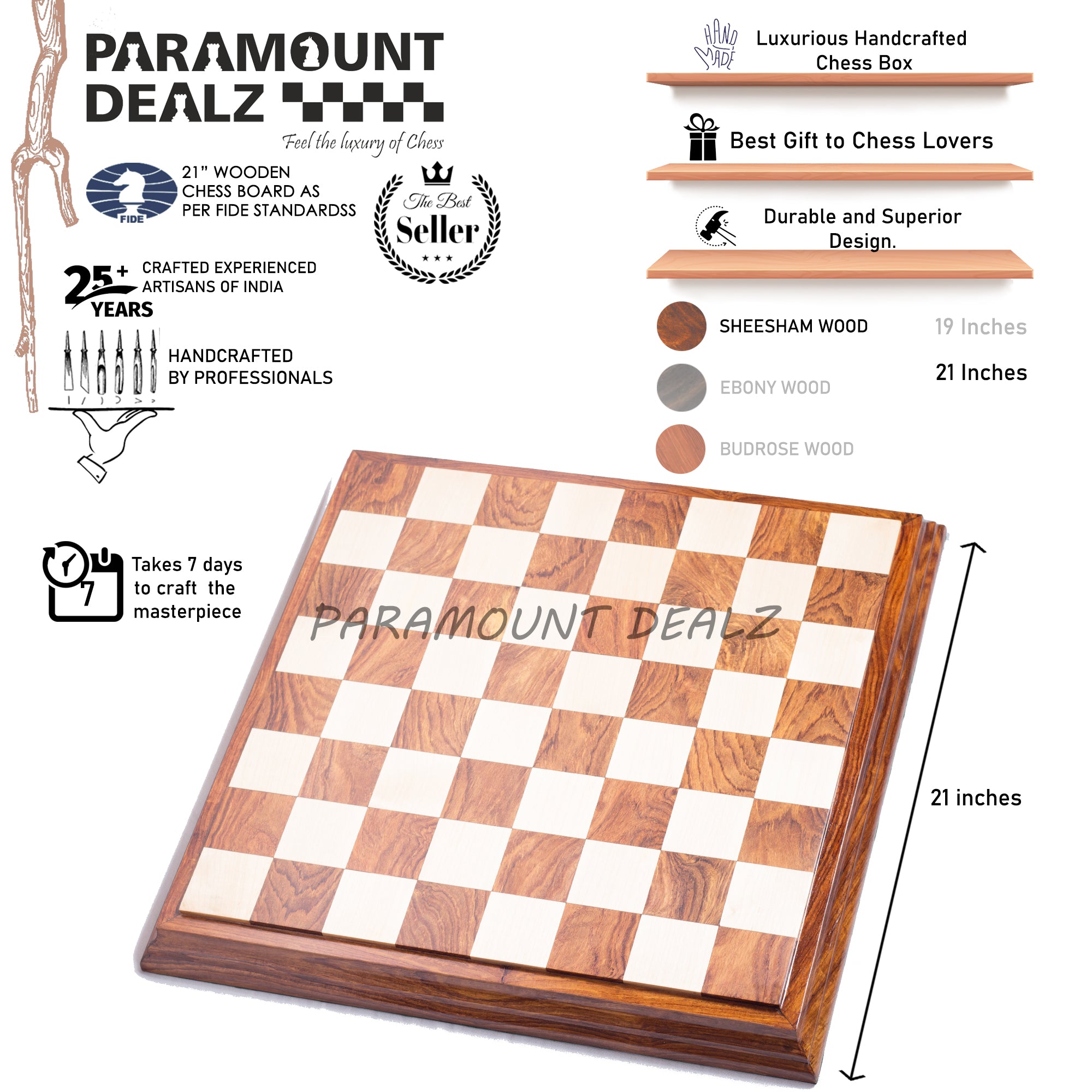 Raised face wooden luxury chess board