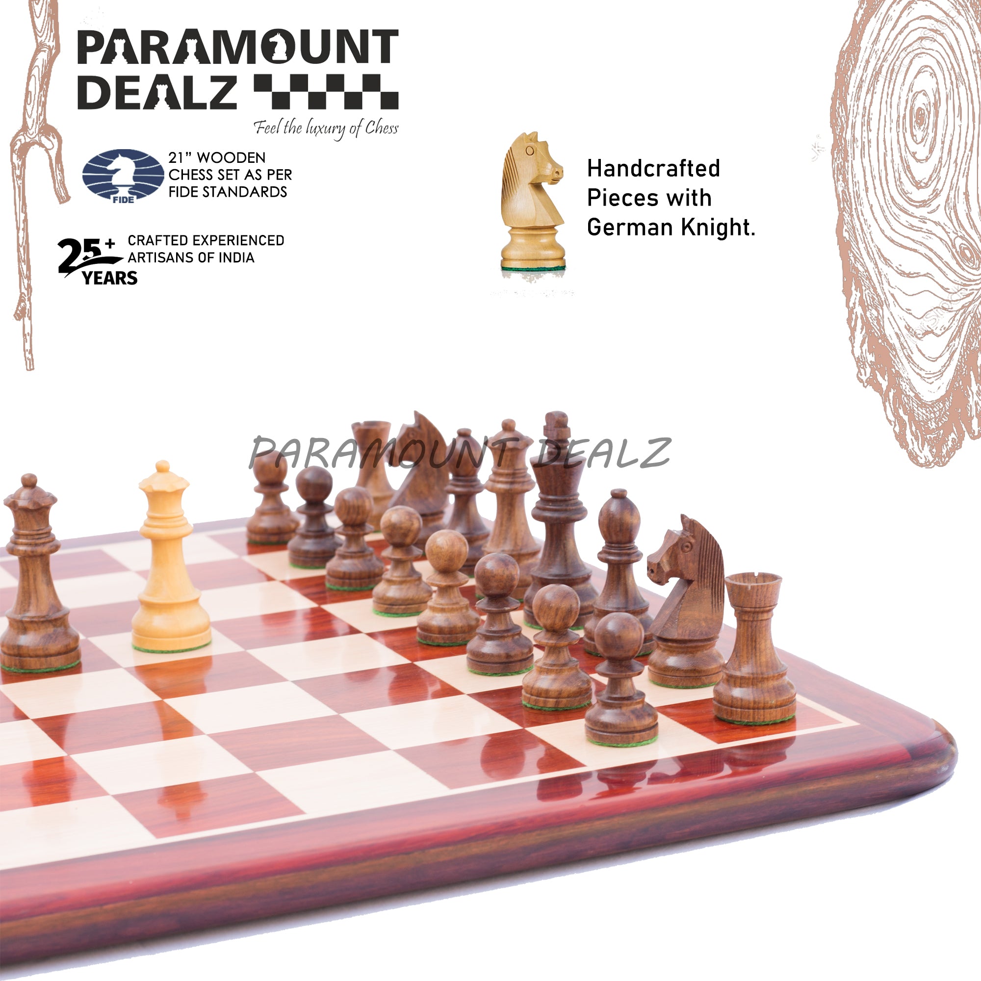 Petrick Budrosewood Chess Set with wooden handcrafted Yellow/Brown che