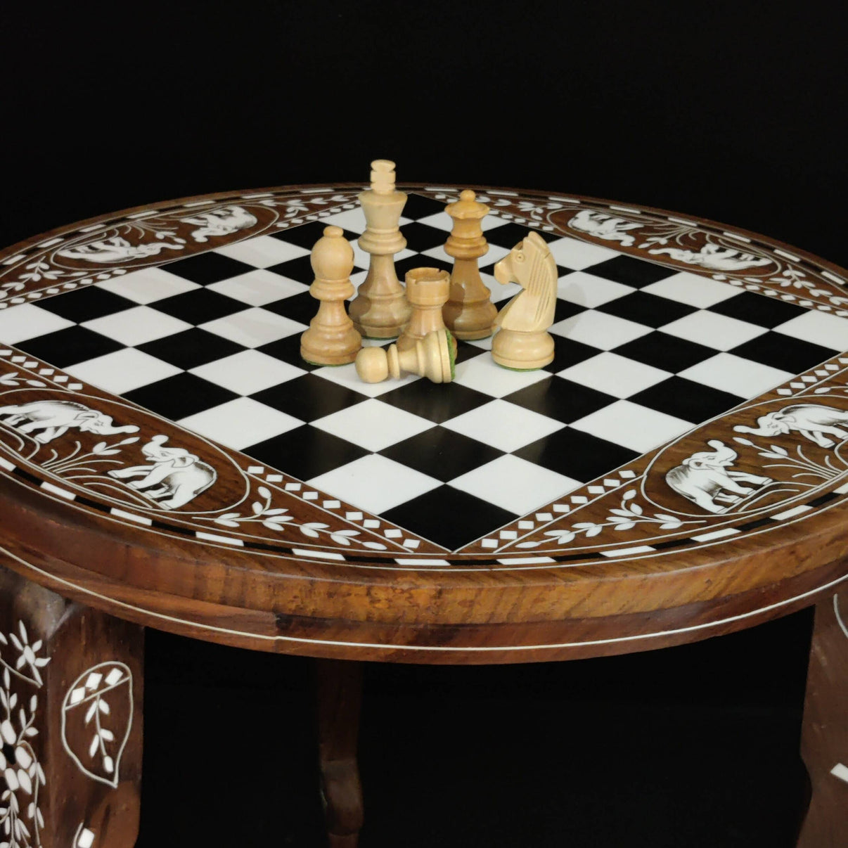 Chess Table Wooden Inlay|Wooden Chess Pieces|Chess Board Game Table|Ch