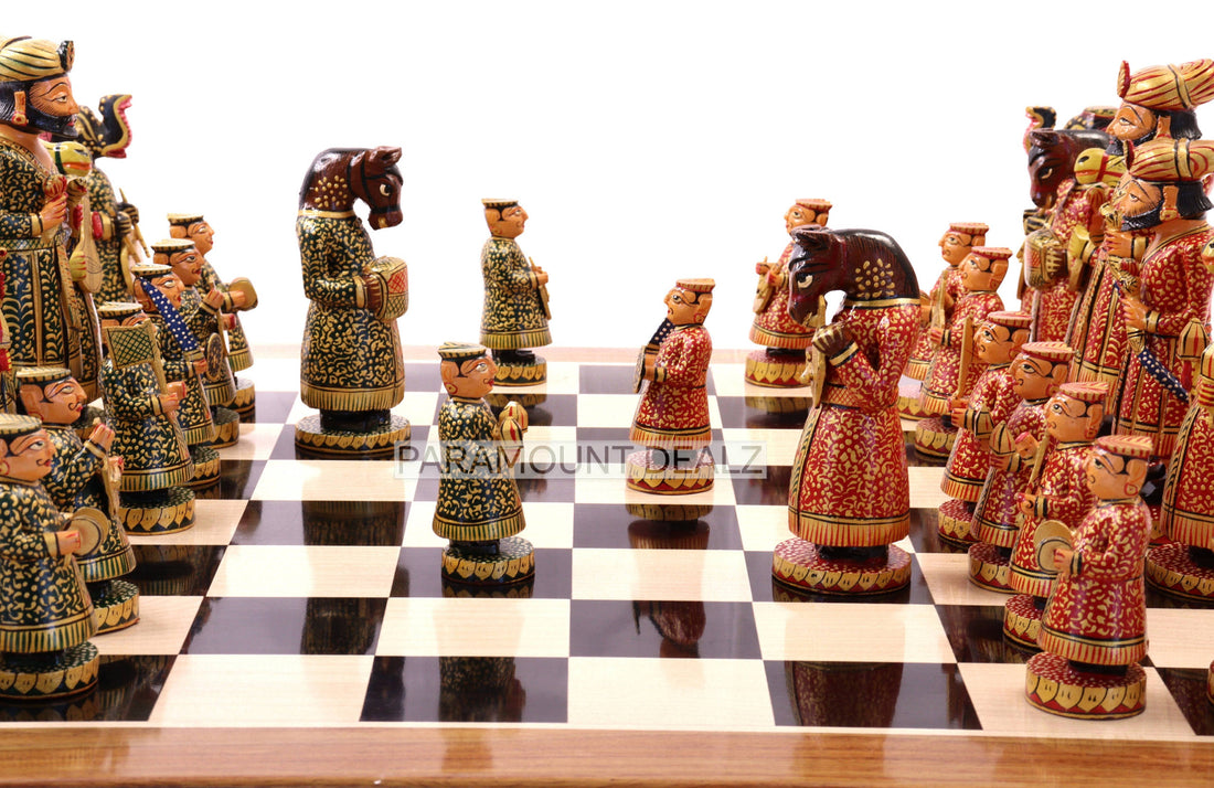 Wooden Indian Musical Theme 6" Chess Set - Handcrafted Chess Board wit