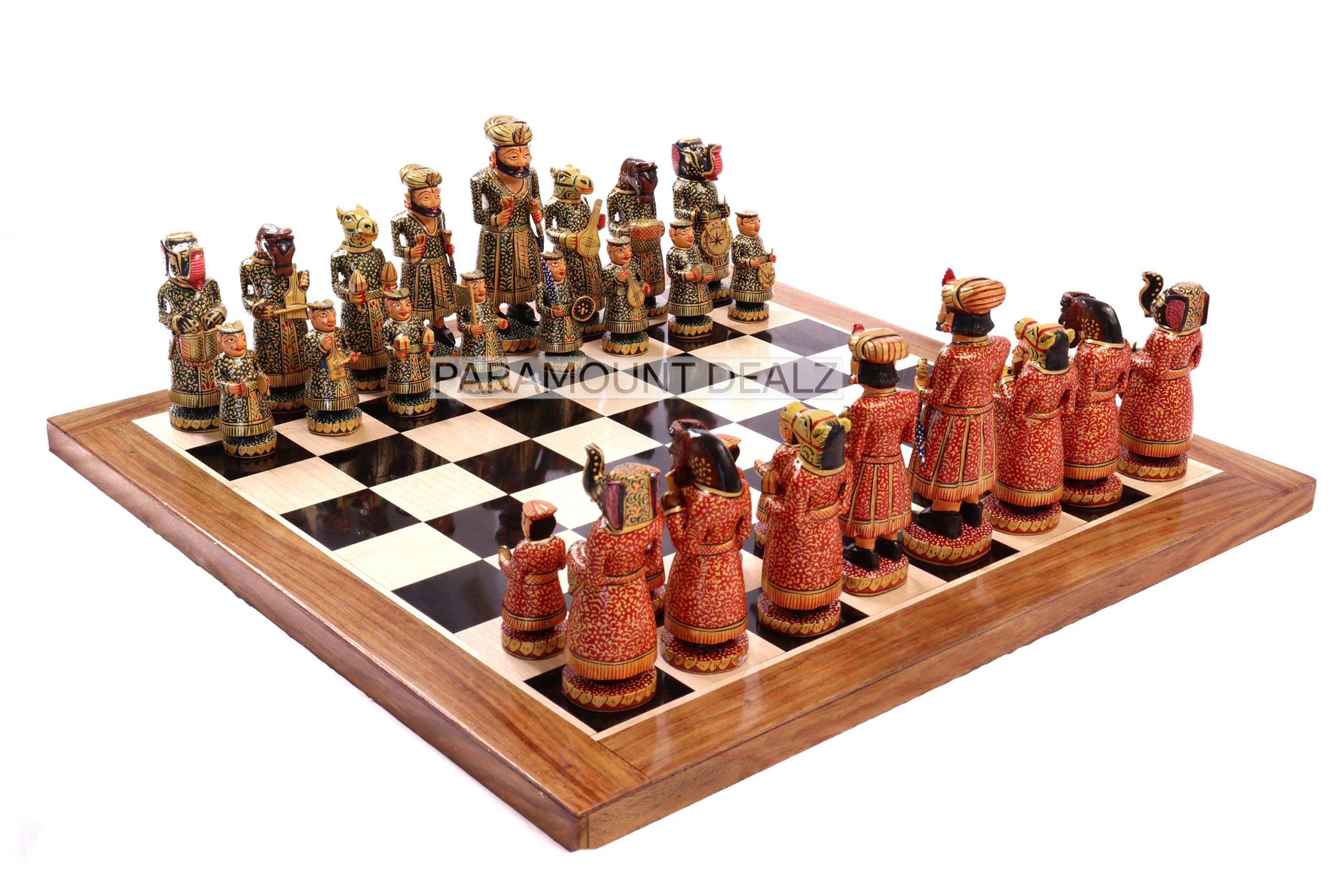 Wooden Indian Musical Theme 6" Chess Set - Handcrafted Chess Board wit